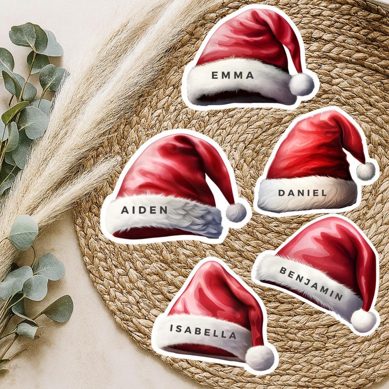 Custom Name Santa Hat Stickers, Personalized Christmas Gift Tags - Etsy