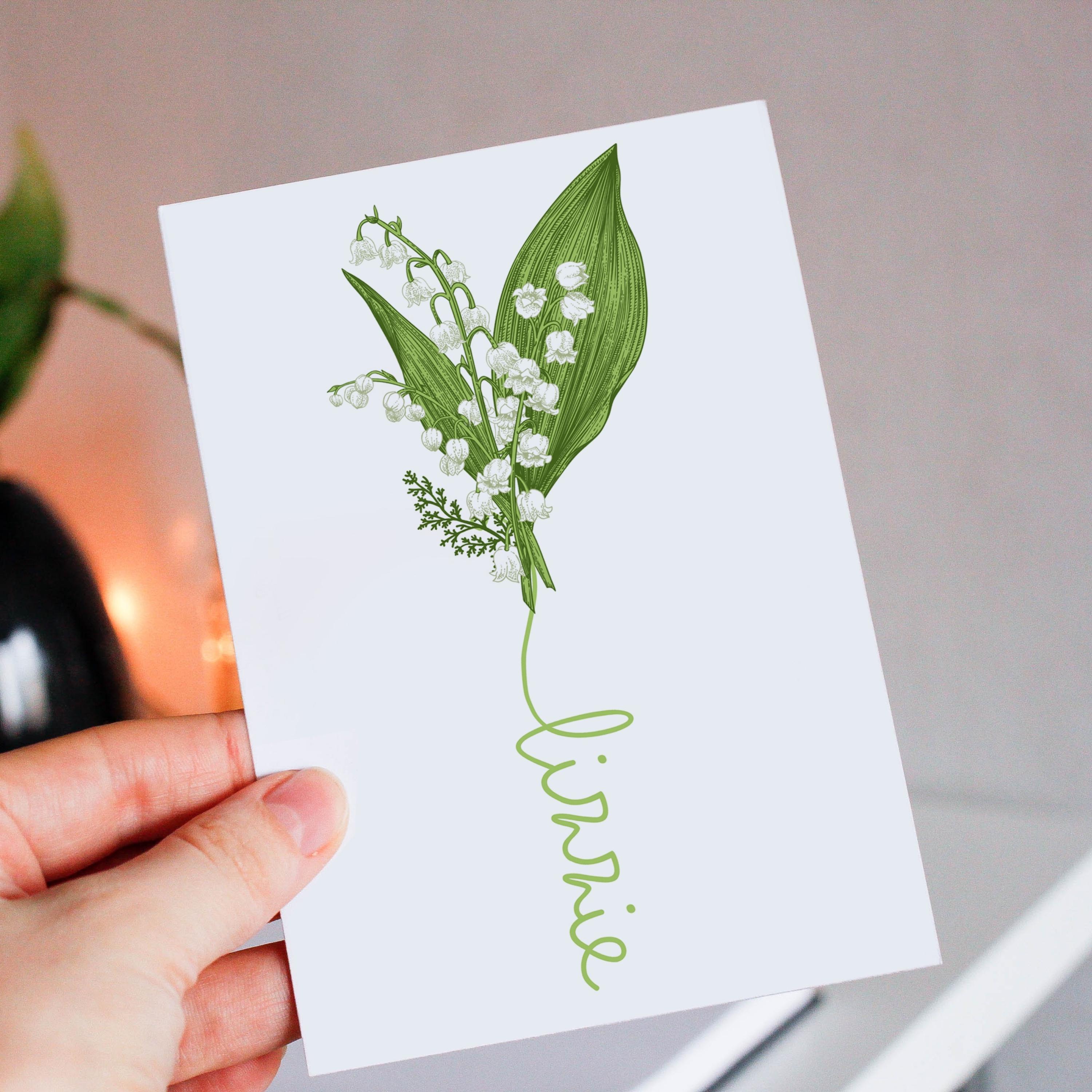 Personalized May Birth Flower Card, Lily of the Valley, Hawthorn Floral ...