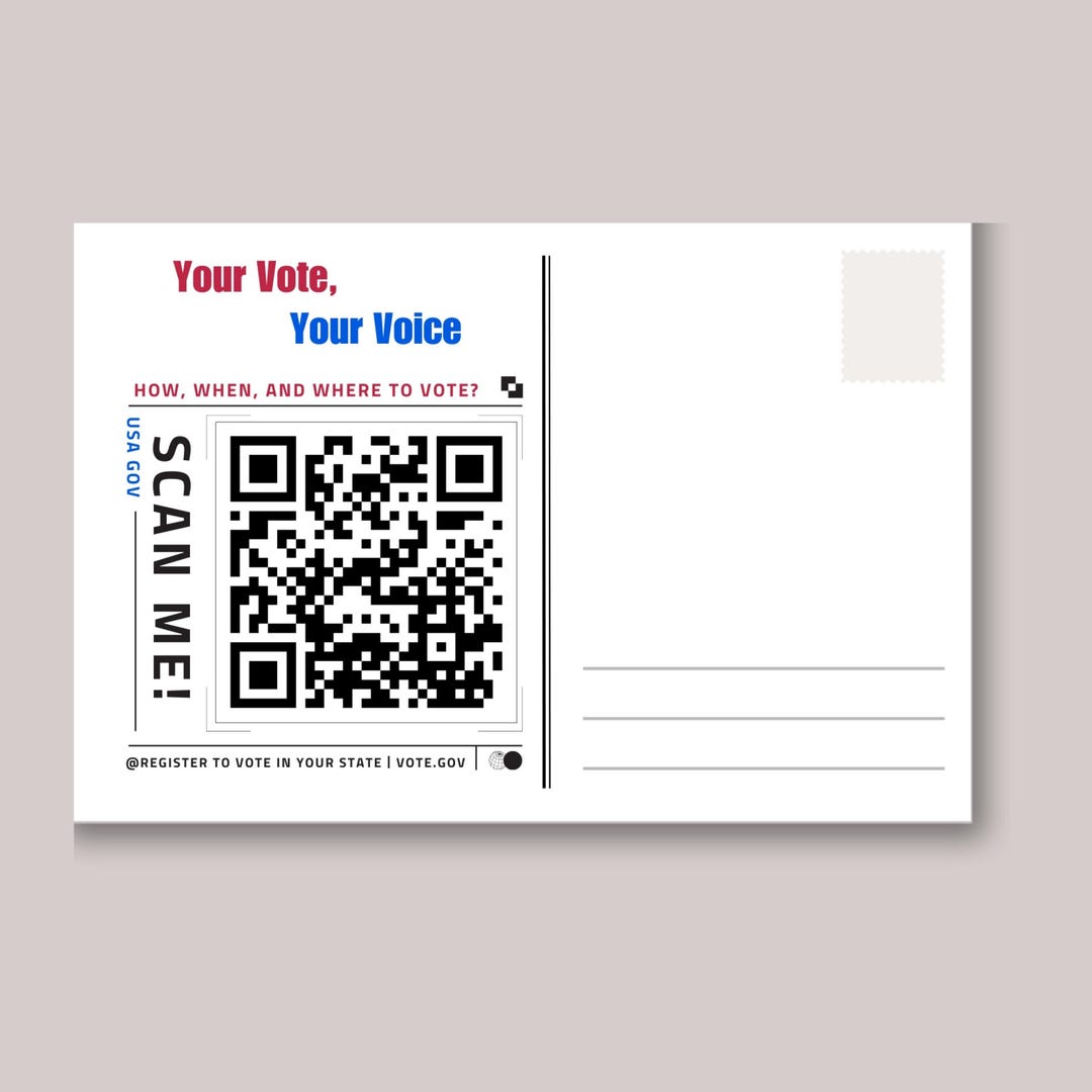 Voter Registration Postcard, QR Code Voting Guide - Etsy