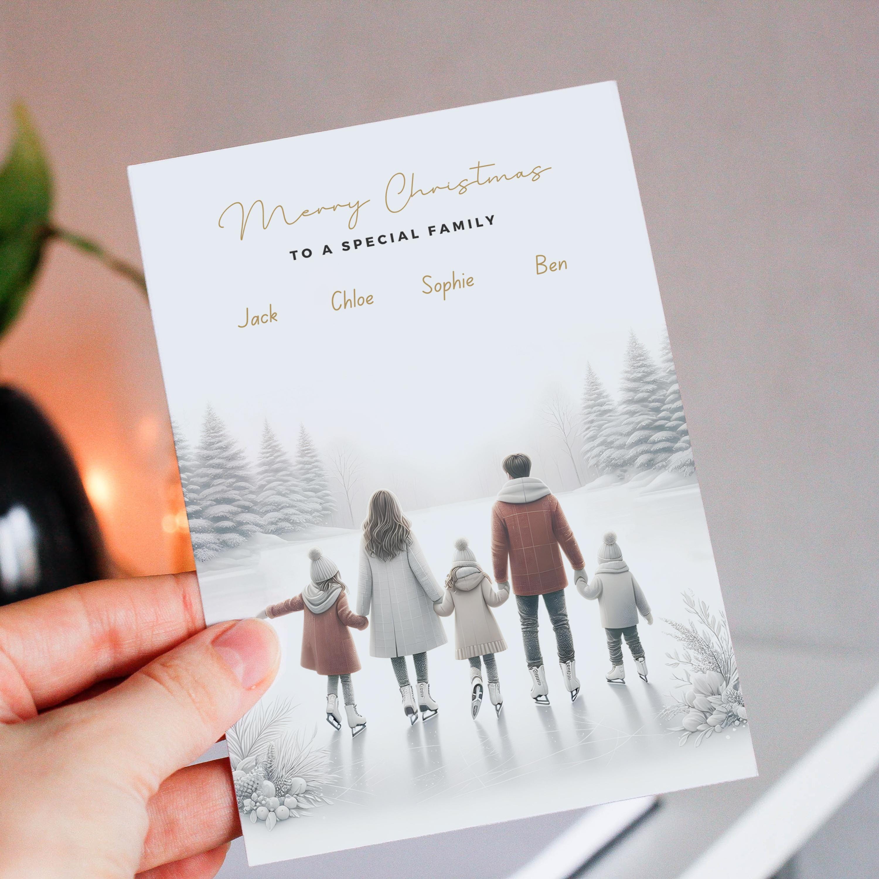 Personalized Family Christmas Card With Name, Custom Family of Five ...