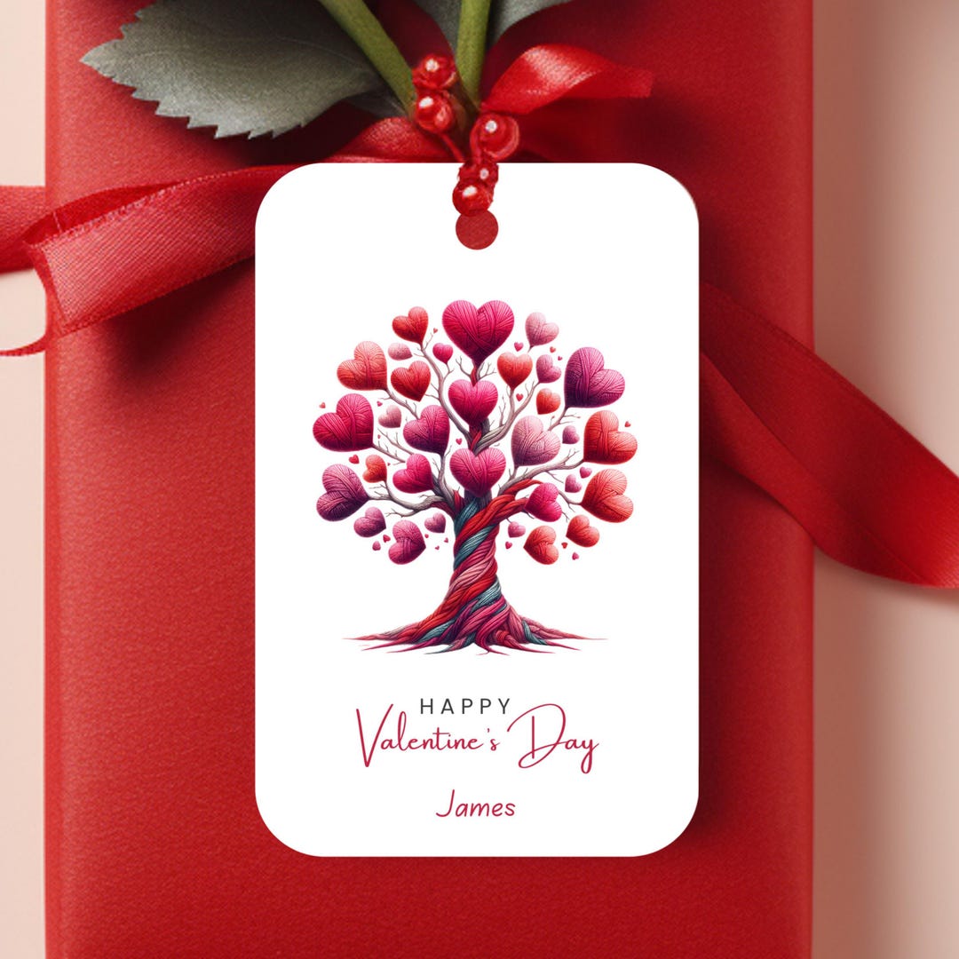 Personalized Valentines Day Gift Tag, Heart Tree Design With Name ...