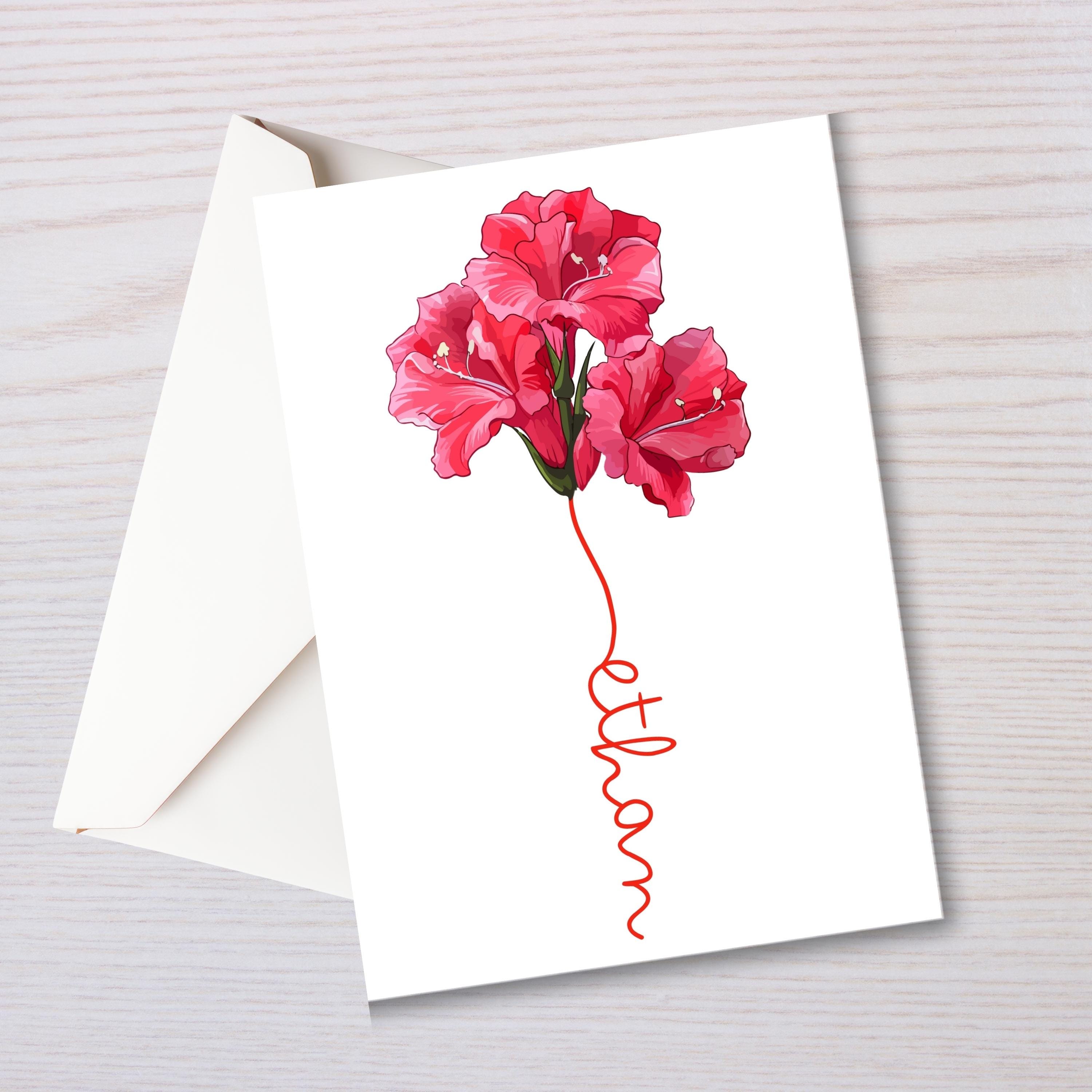 Personalized Poppy or Gladiolus Card, August Birth Flower, Custom Name ...