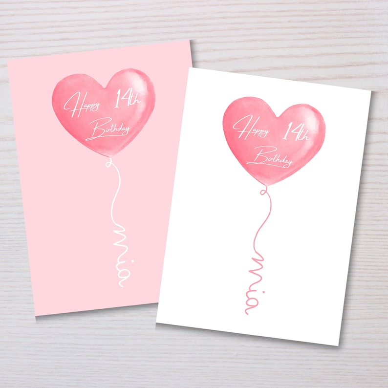 Personalized Birthday Card, Birthday Card With Pink Balloon ...