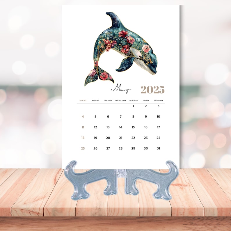 2025 Floral Whale Desk Calendar, Personalized Desk Calendar, Monthly ...