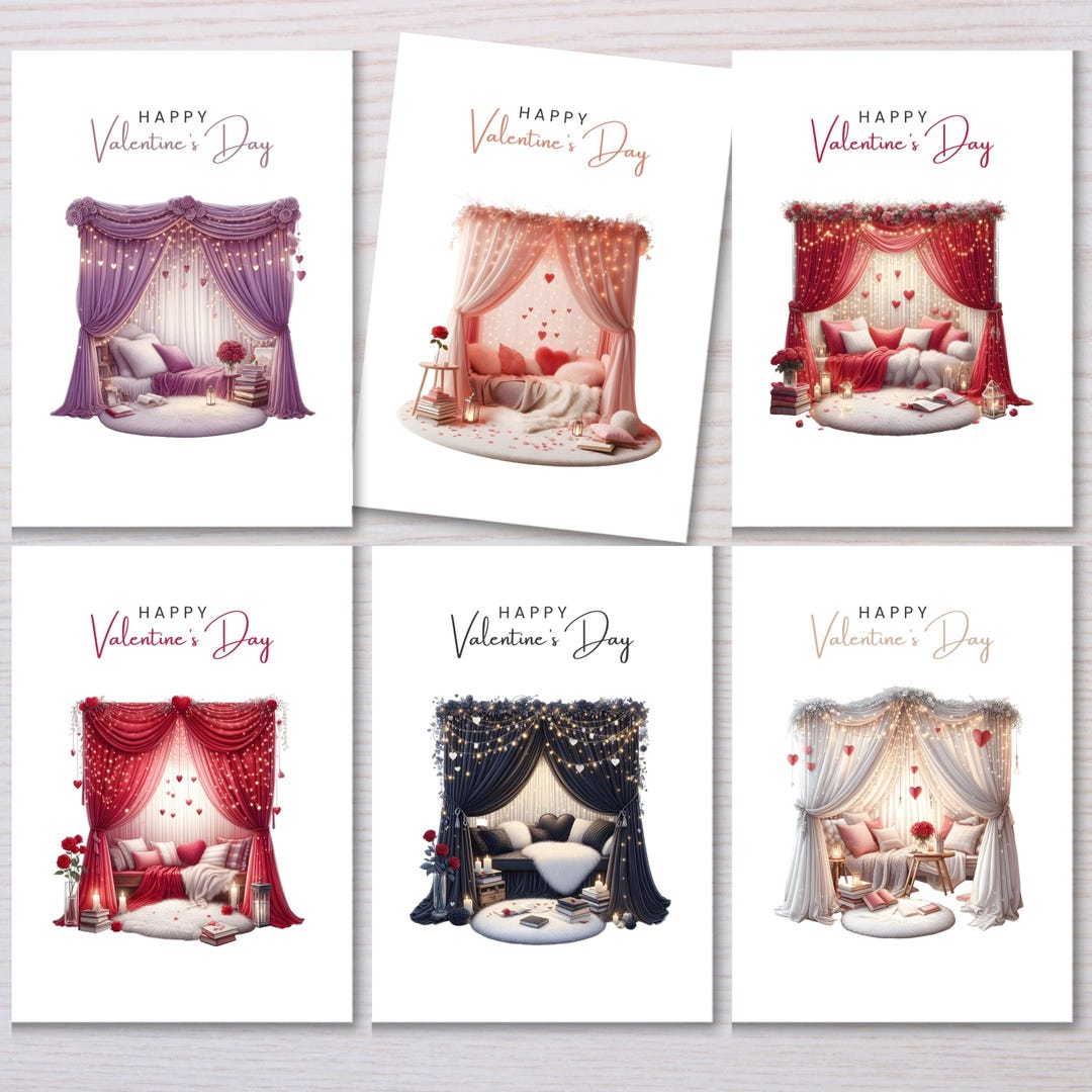Romantic Canopy Valentine’s Day Cards, Elegant Love Greeting Cards Set ...