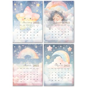 2025 Whimsical Pastel Rainbow Calendar, Adorable Pastel Desk Calenda ...
