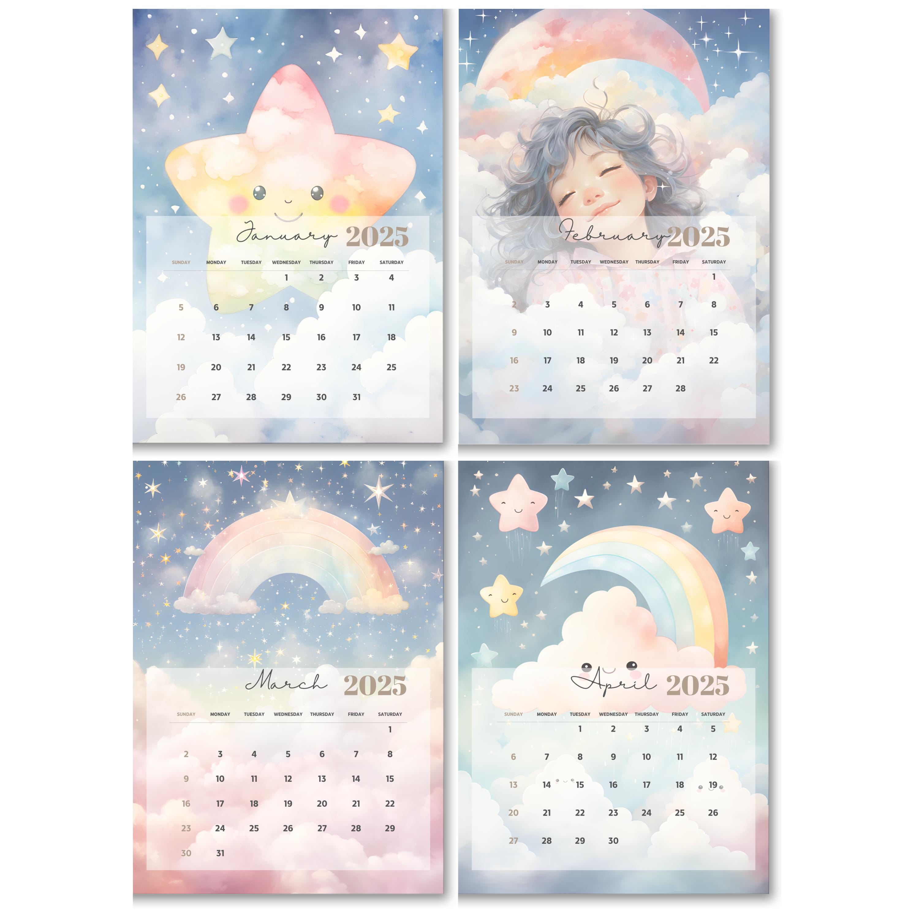 2025 Whimsical Pastel Rainbow Calendar, Adorable Pastel Desk Calenda ...