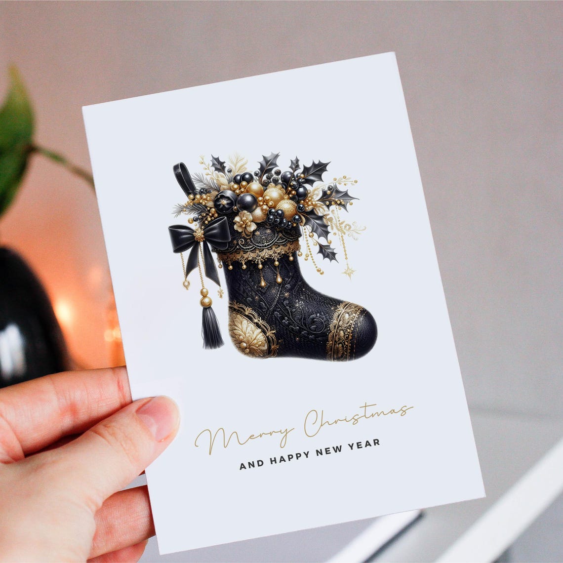 Set of 6 Christmas Stocking Cards, Luxurious Holiday Greeting Cards ...