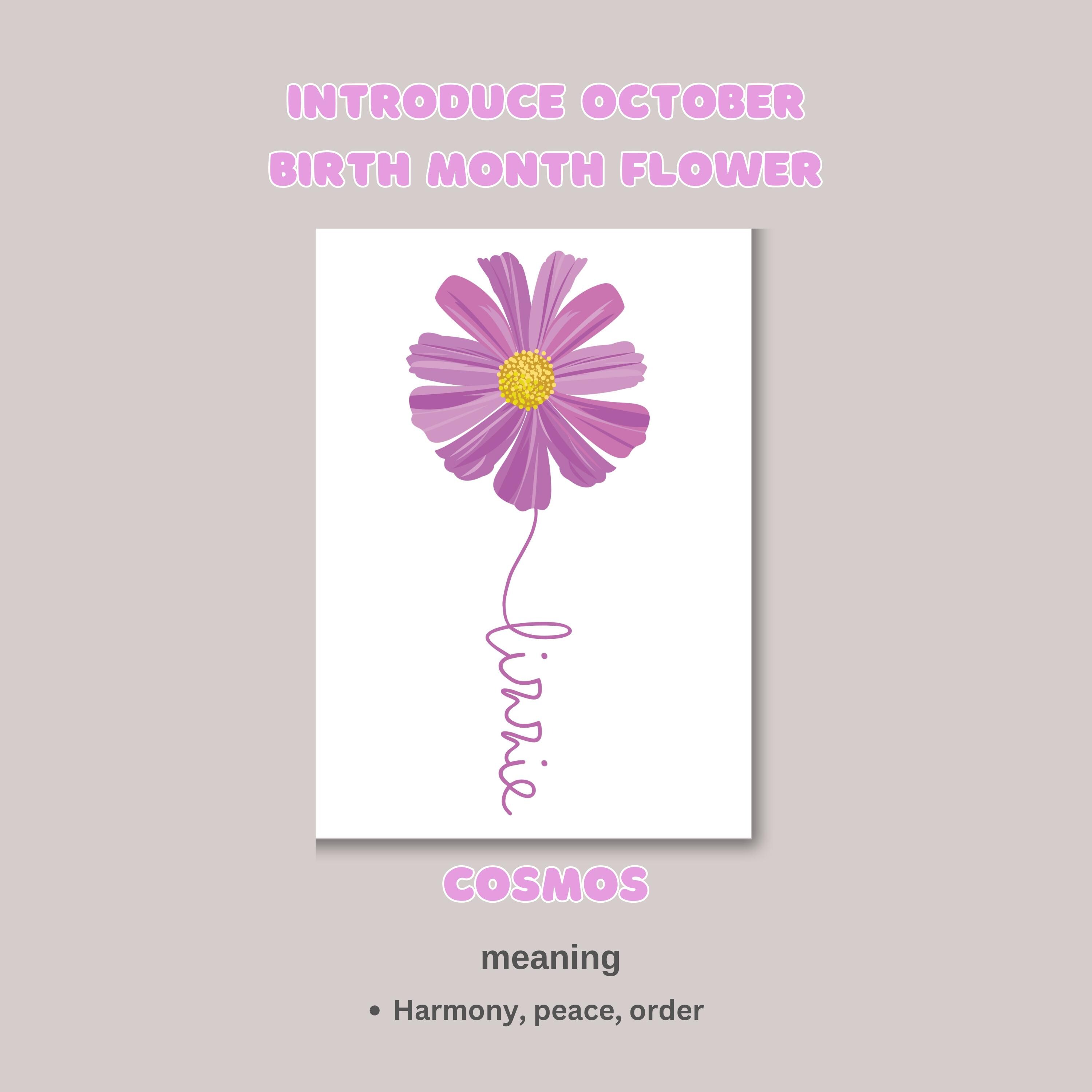 Personalized October Birth Flower Card, Marigold Cosmos Birthday Card ...