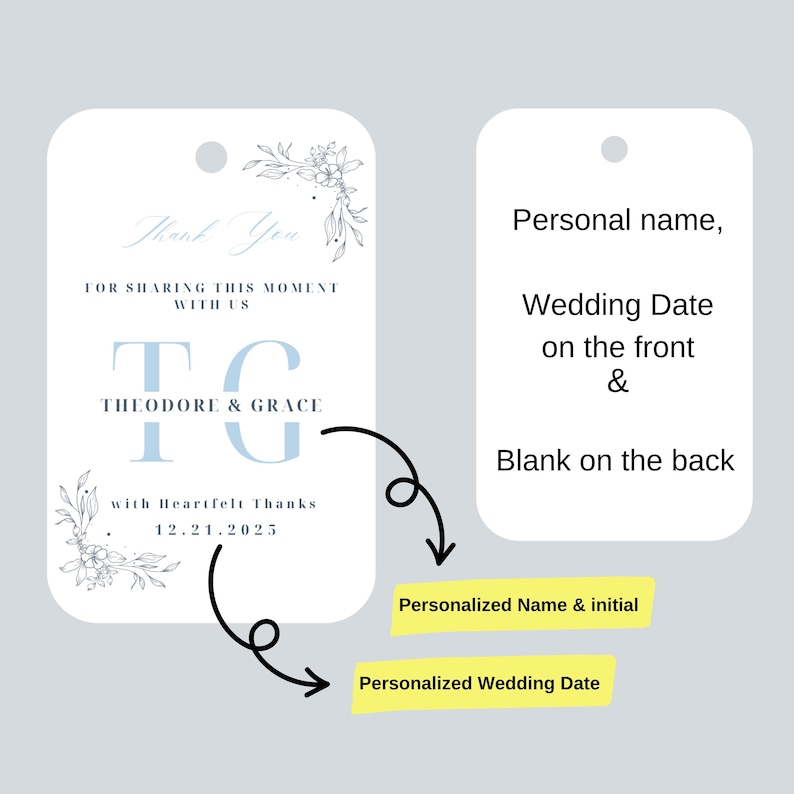 Personalized Wedding Favor Tags, Floral Design - Etsy