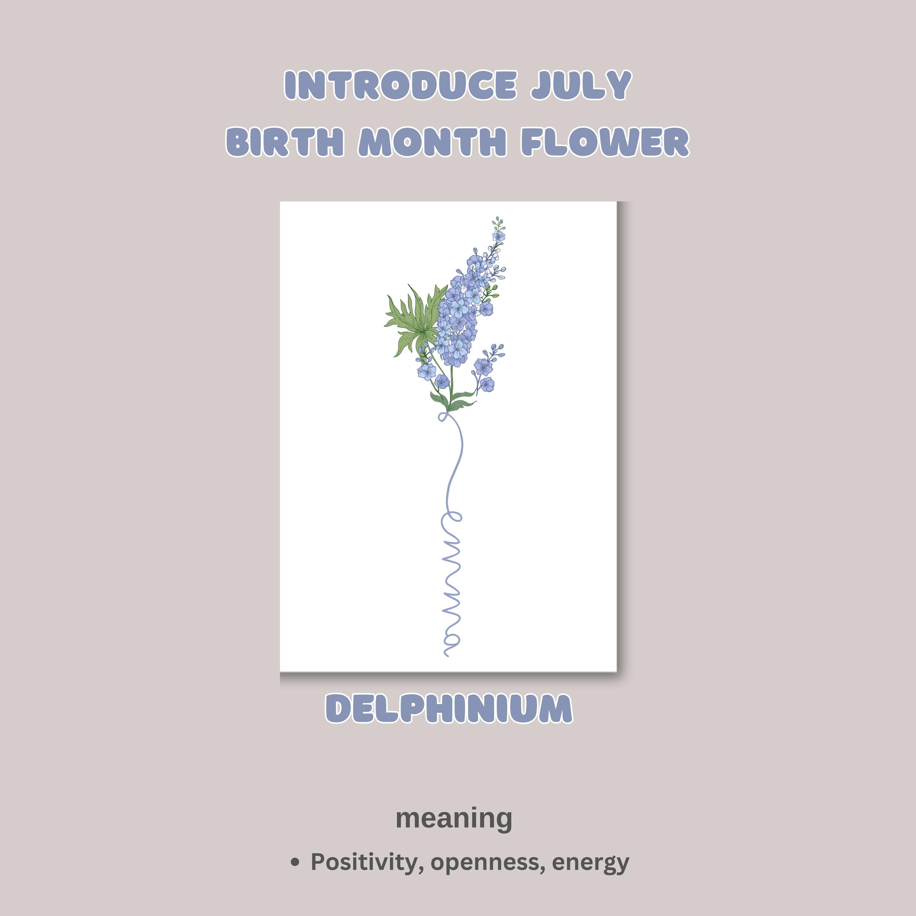 Custom July Birth Flower Card, Personalized Delphinium Water Lily Print ...