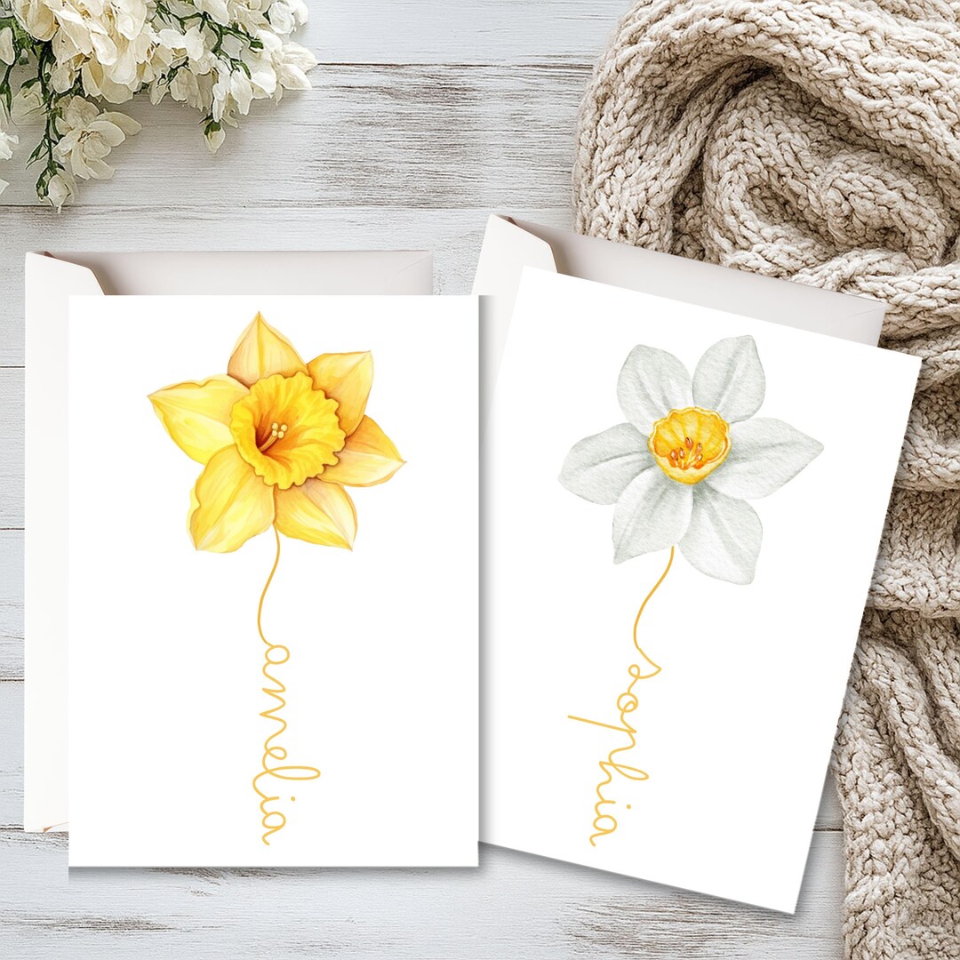 Custom Daffodil Card, Personalized March Birth Flower Stationery - Etsy