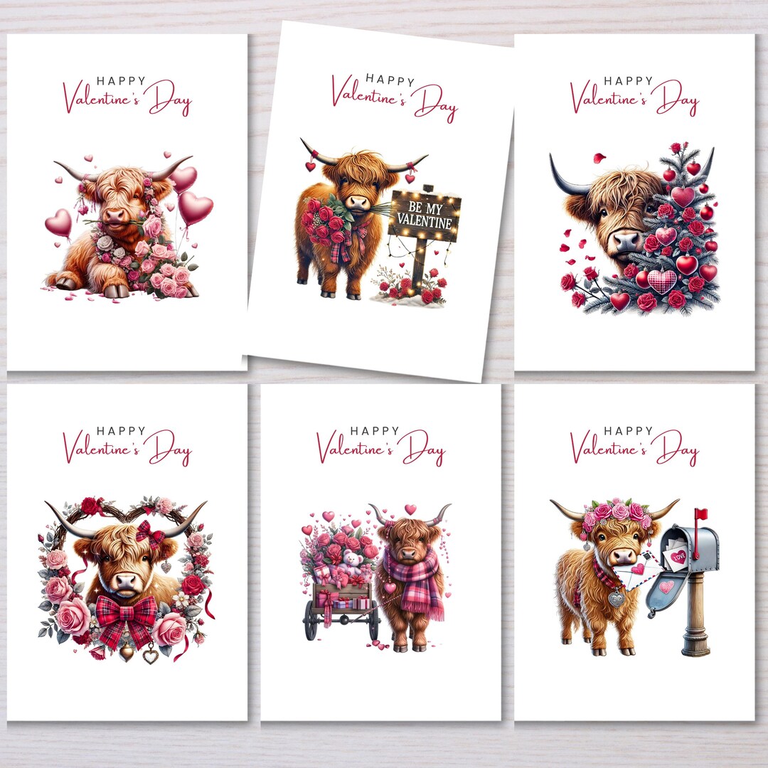 Highland Cow Valentine's Day Cards Set, Rustic Farm Love Notes - Etsy