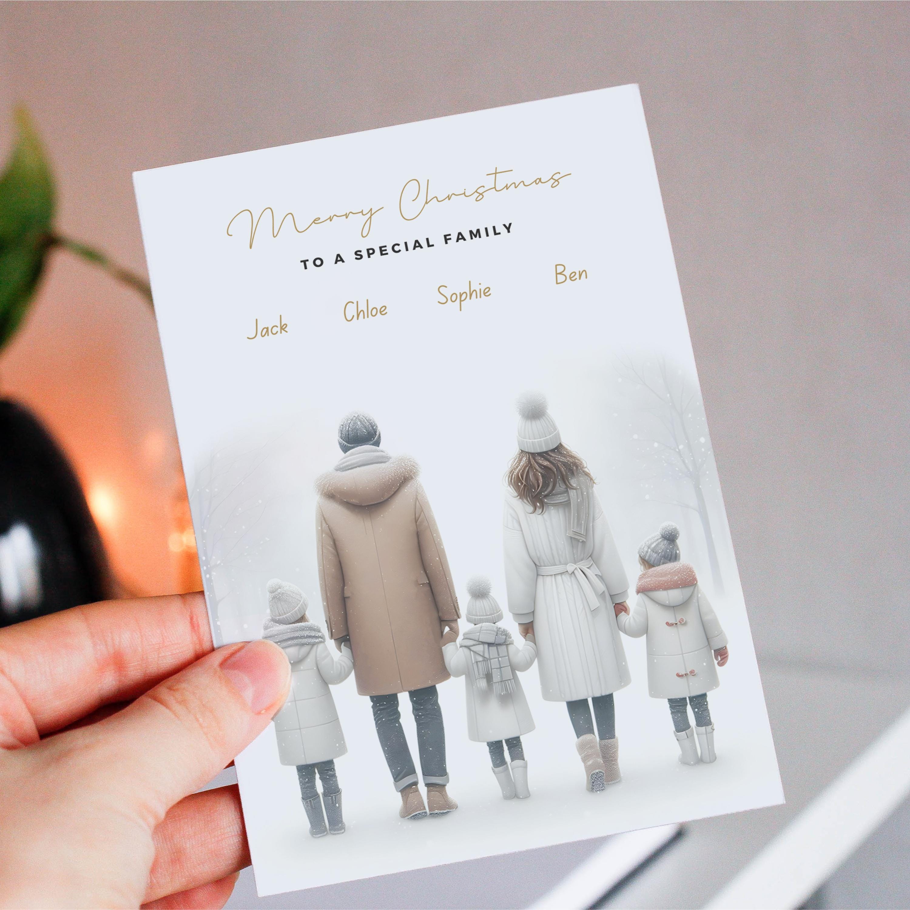 Personalized Family Christmas Card With Name, Custom Family of Five ...