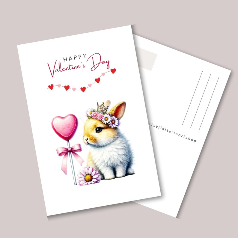 Valentine’s Day Postcards Set, Bunny Valentines Cards, Cute Animal Love ...