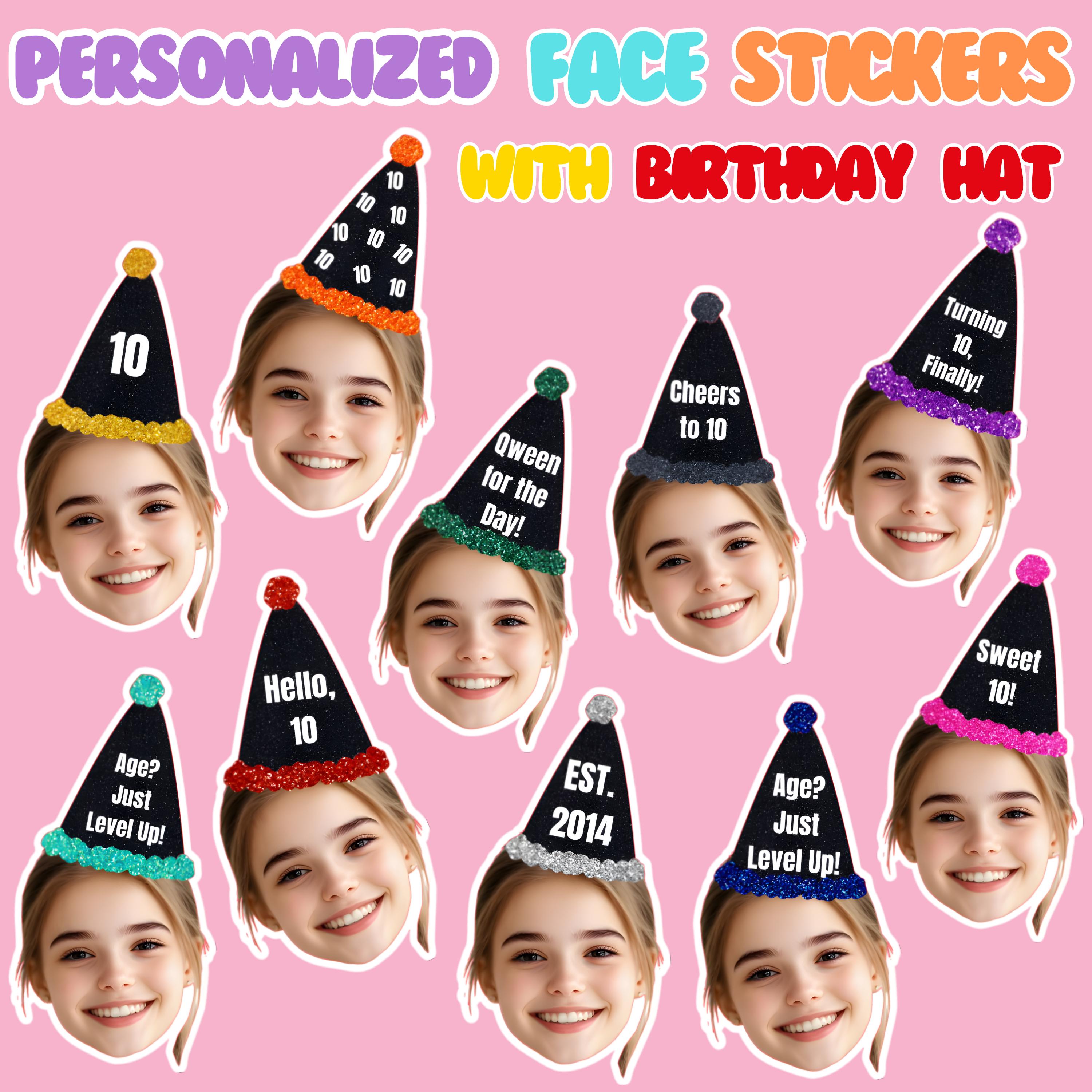 Custom Face Confetti Stickers, Personalized Birthday Hat Sticker - Etsy