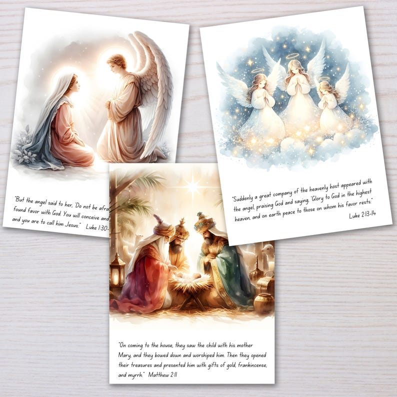 Nativity Christmas Card Set of 6 – Religious Scripture Illustration for ...