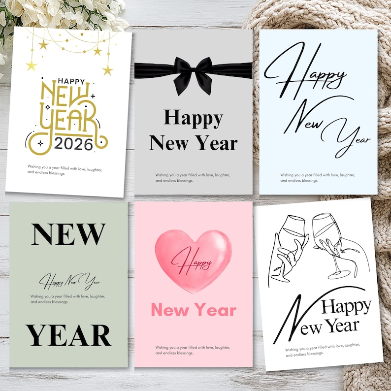 2026 Happy New Year Postcard Set | Modern Holiday Greeting Cards ...