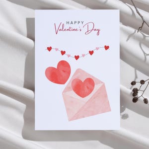 Valentine's Day Postcard, Heart Envelope and Garland Design, Romantic ...