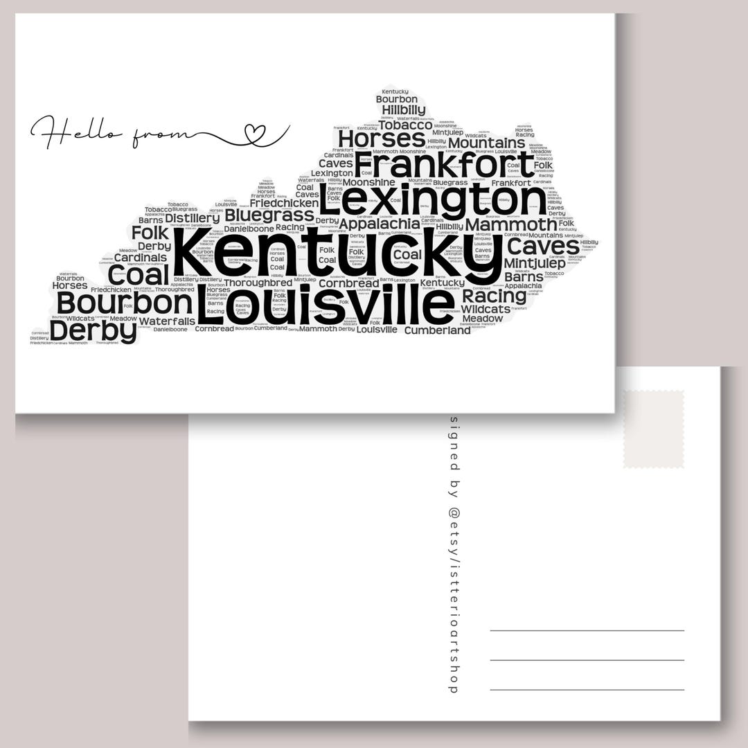 Minimalist Kentucky Word Art Postcard Set of 6, Unique Kentucky ...