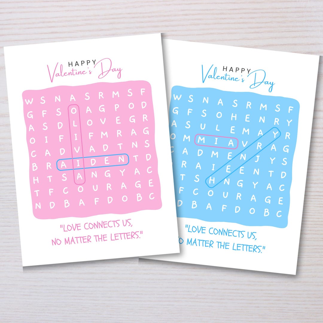 Personalized Valentine's Day Word Search Card, Custom Name Puzzle - Etsy