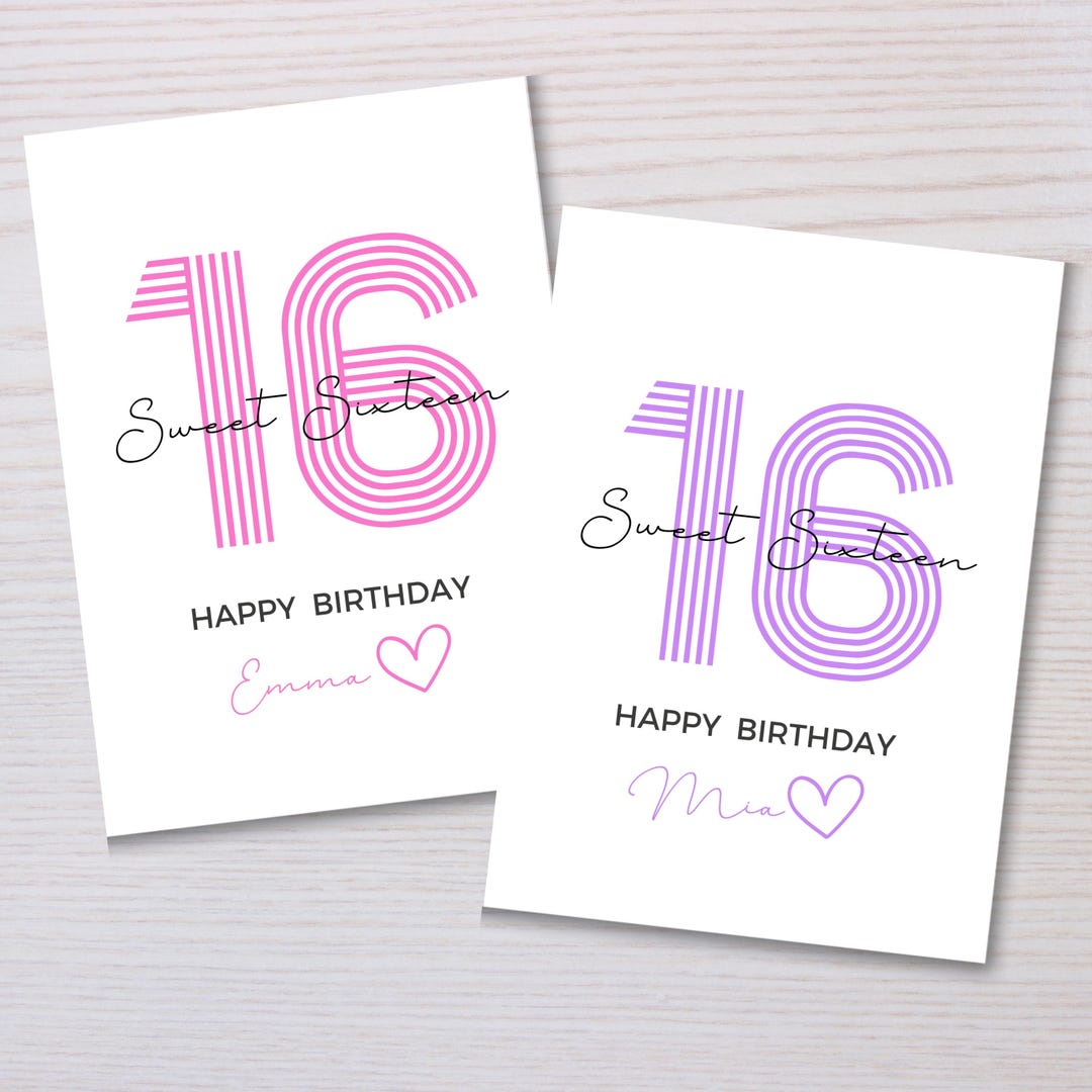 Personalized Sweet 16 Birthday Card With Name and Heart, Custom ...