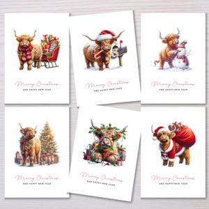 Highland Cow Christmas Card Set, Adorable Highland Cow Holiday Cards ...