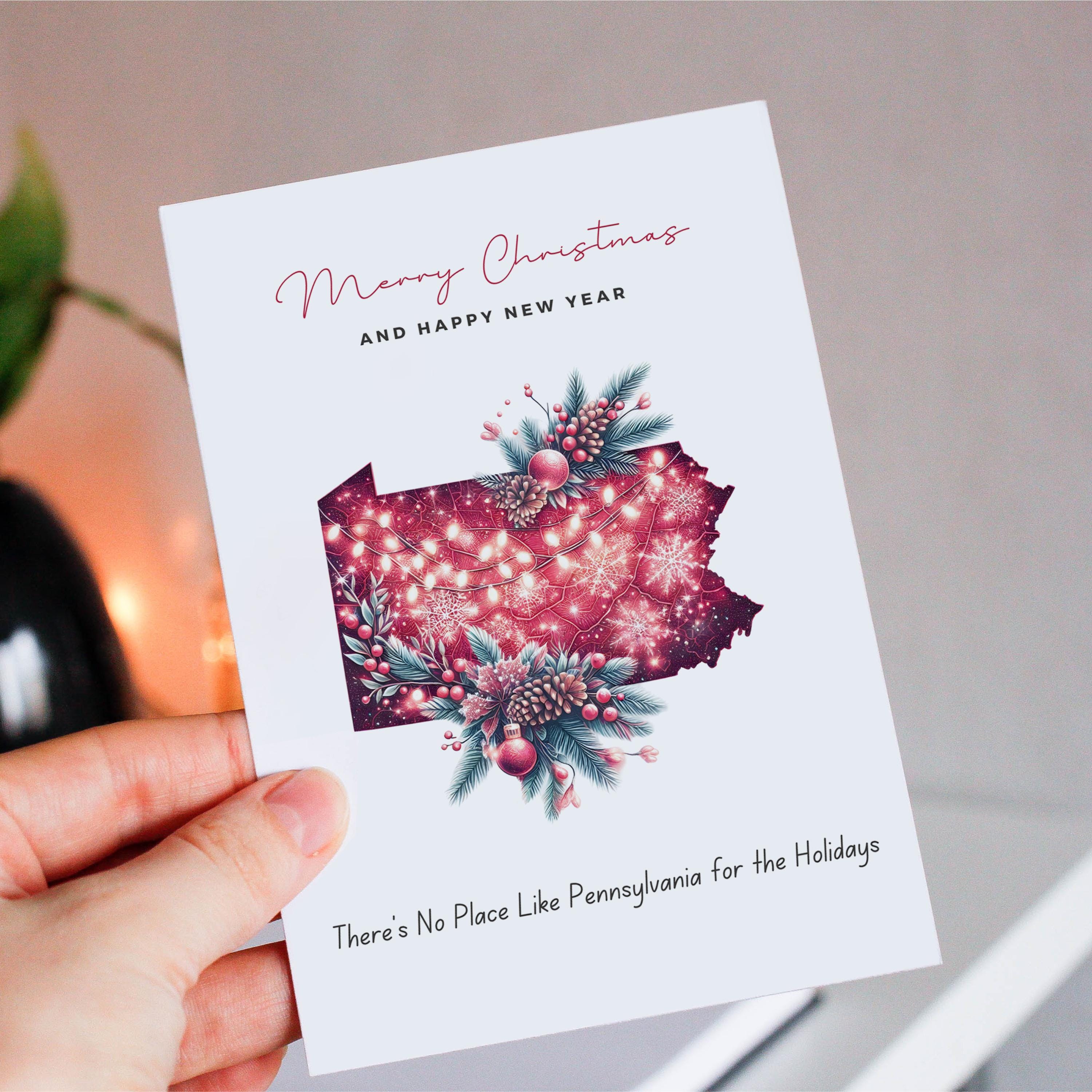 Personalized Chrismtmas State Map Cards – Festive USA States Holiday ...