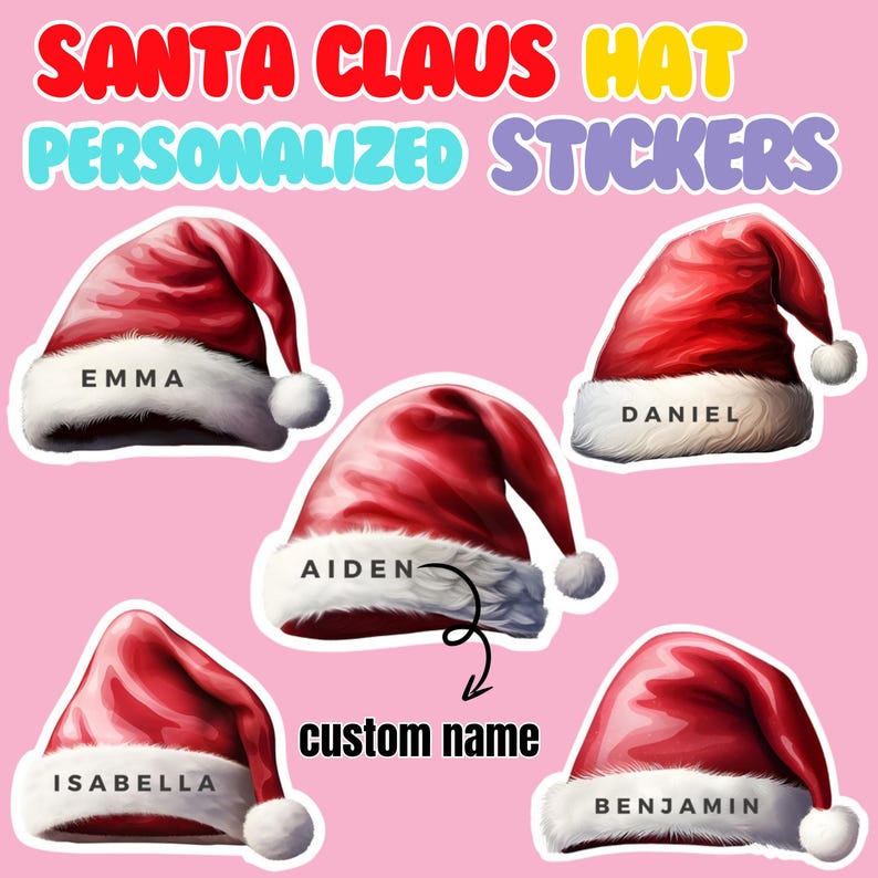 Custom Name Santa Hat Stickers, Personalized Christmas Gift Tags - Etsy
