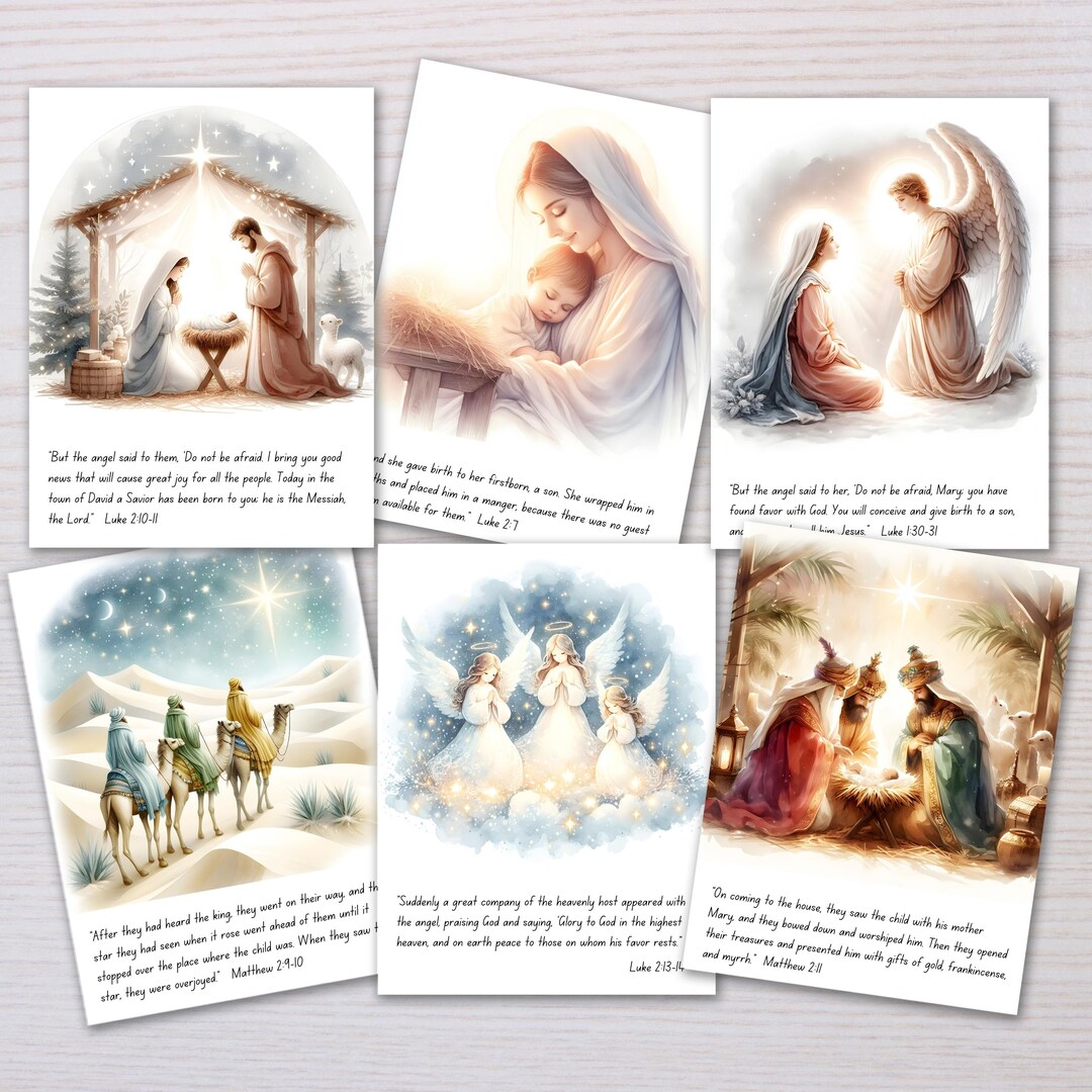 6 Nativity Christmas Cards Set, Religious Christmas Card, Christian ...