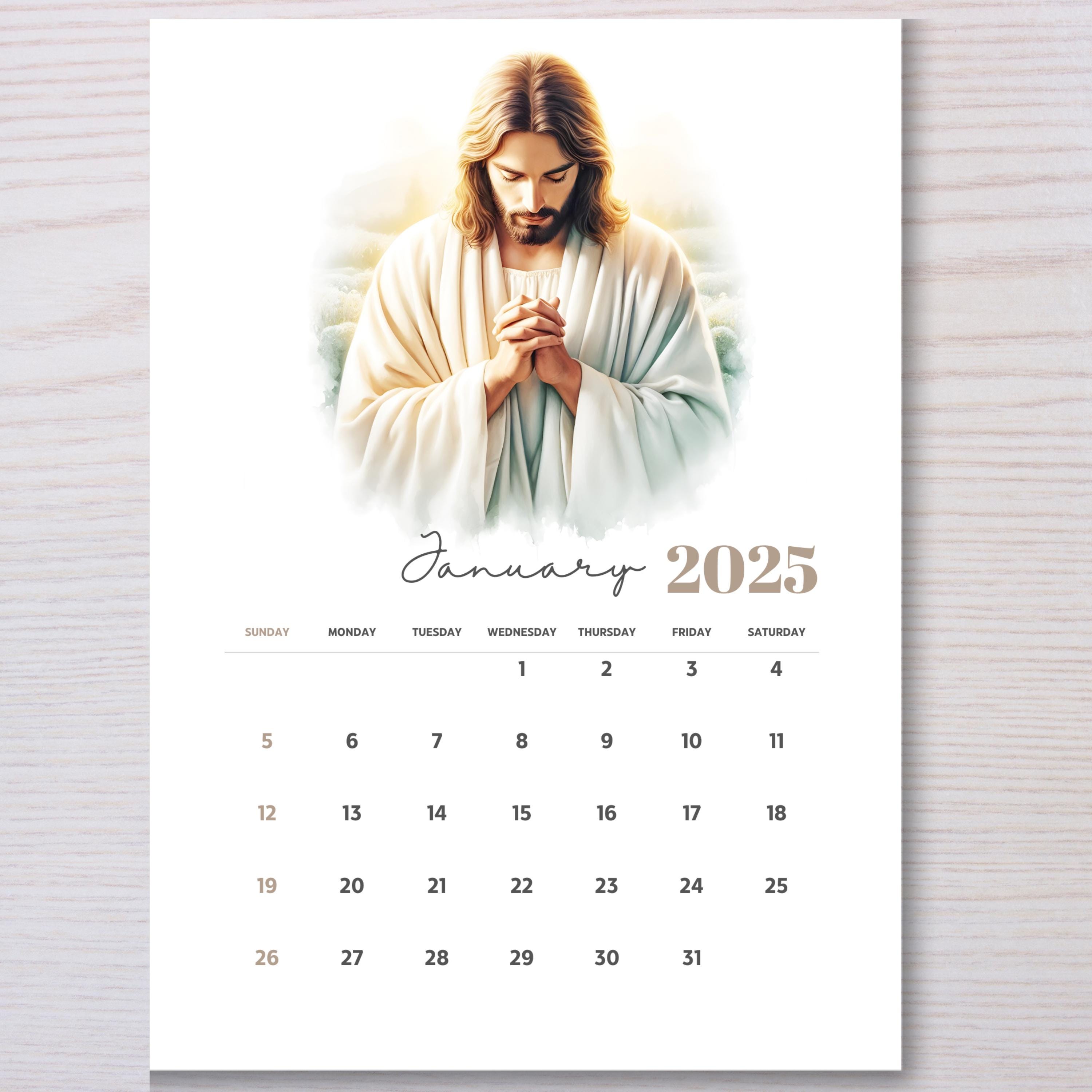 2025 Christian Calendar With Praying Jesus, Monthly Calendar, Mini ...