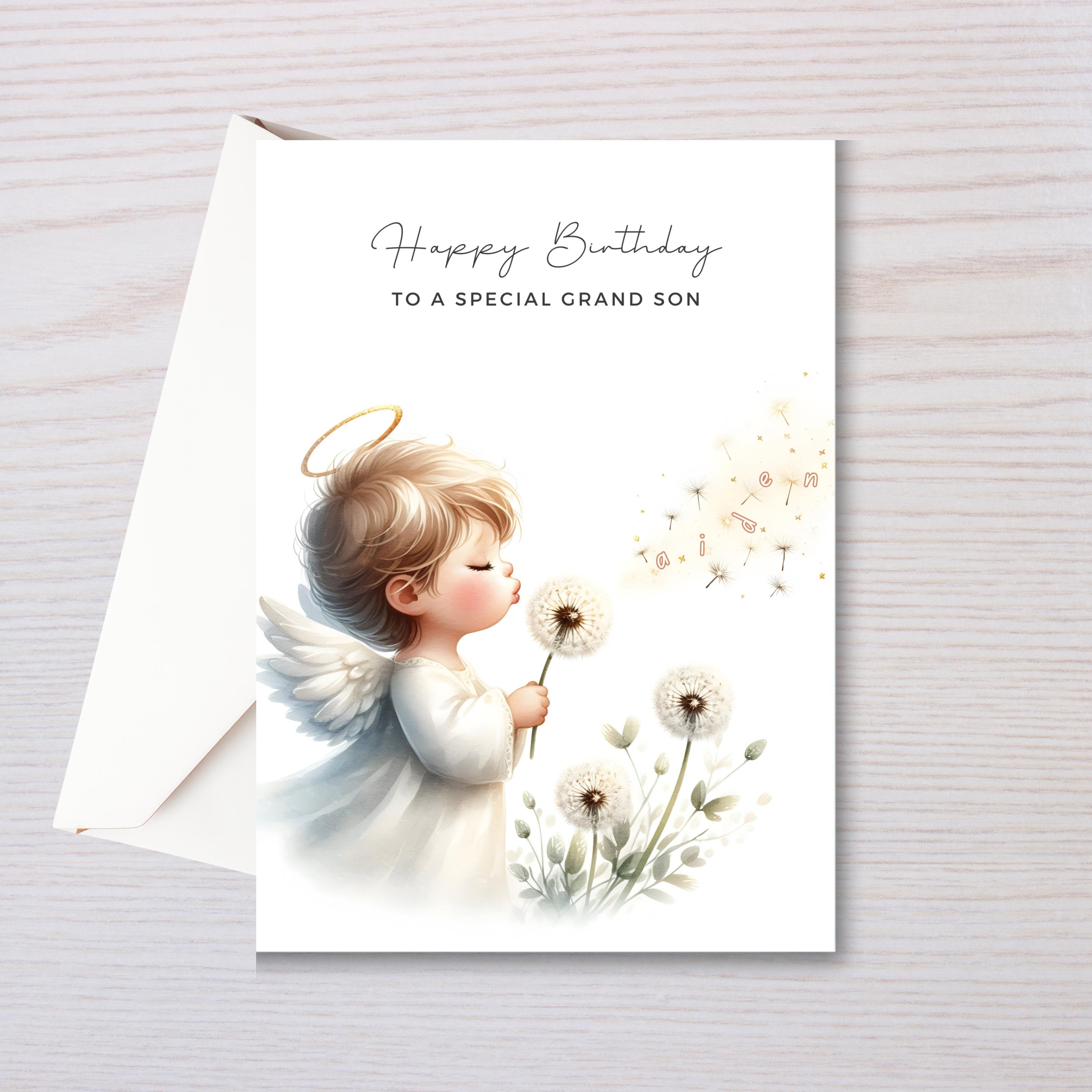 Personalized Angel Grandchild Birthday Card - Etsy