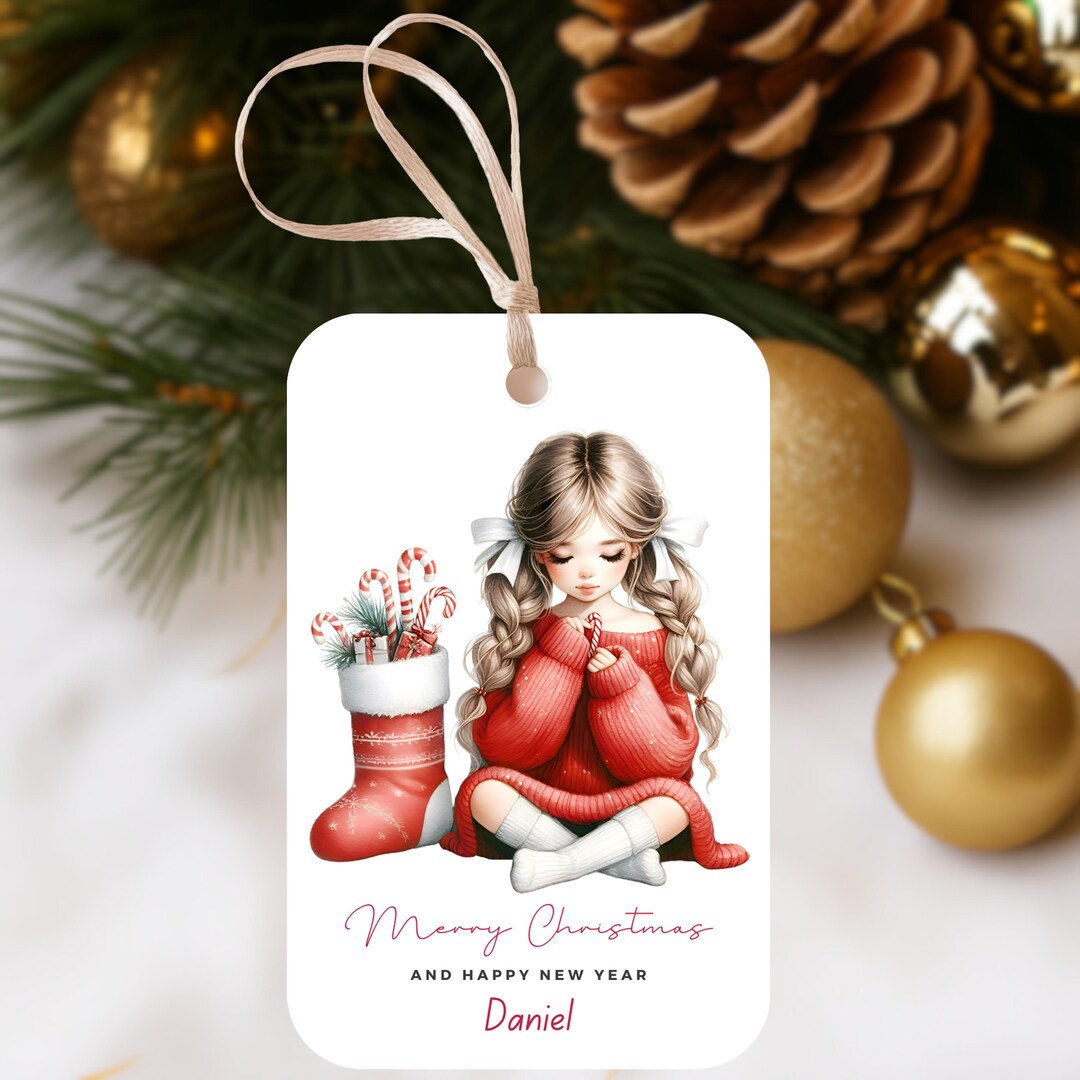 Personalized Cozy Christmas Girl Gift Tags, Personalized Holiday Name ...