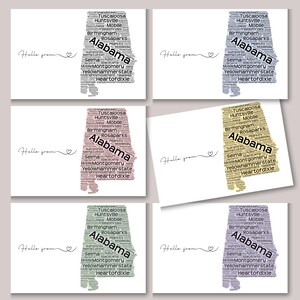Minimalist Alabama Word Map Postcard Set of 6, Alabama Typography State ...