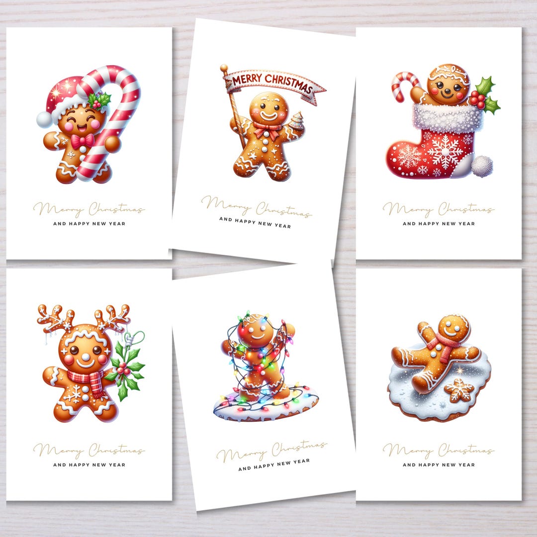 Gingerbread Christmas Cards, Holiday Greeting Card Set - Etsy