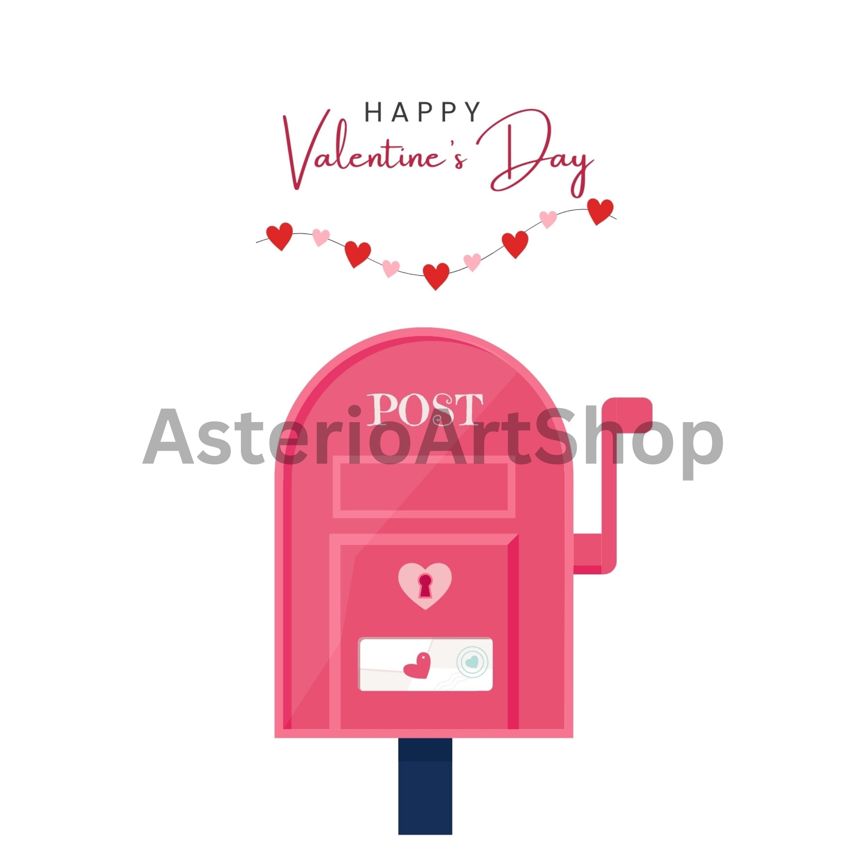 Pink Postbox Valentine's Day Postcard, Romantic Mailbox Happy Valentine's Day Card, Whimsical ...