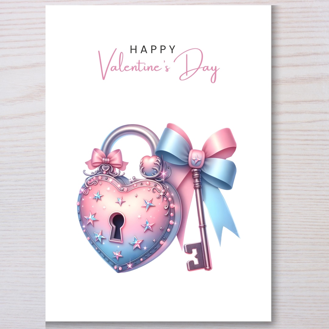Romantic Valentine’s Day Card With Heart Lock and Key, Heart Lock & Key ...