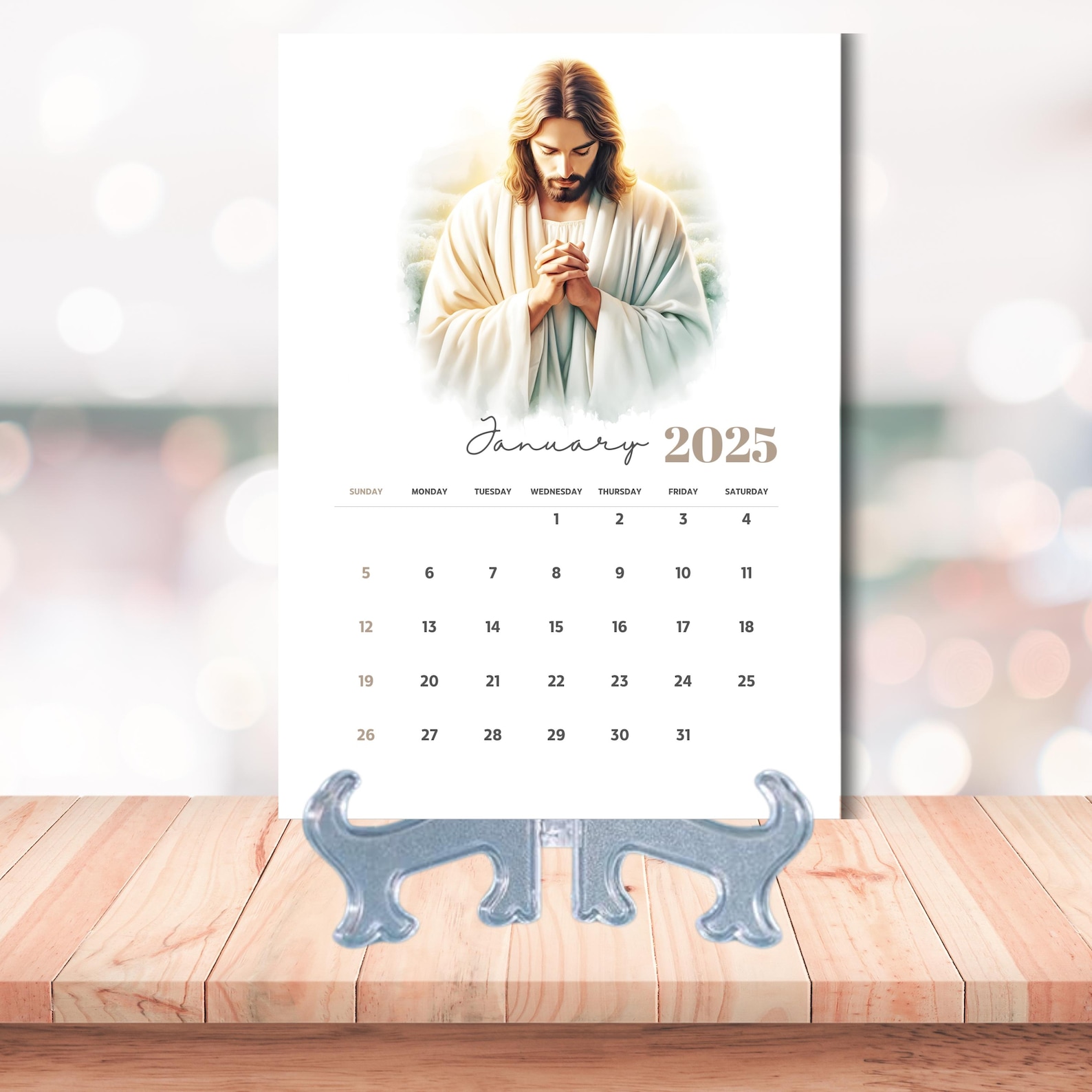 2025 Christian Calendar With Praying Jesus, Monthly Calendar, Mini ...