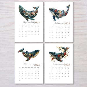 2025 Floral Whale Desk Calendar, Personalized Desk Calendar, Monthly ...