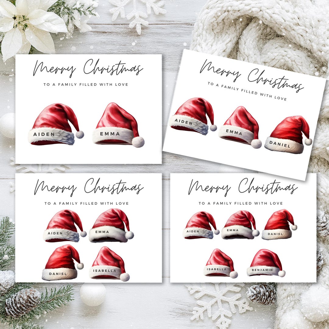 Personalized Family Christmas Card – Custom Santa Hat Couple Holiday ...