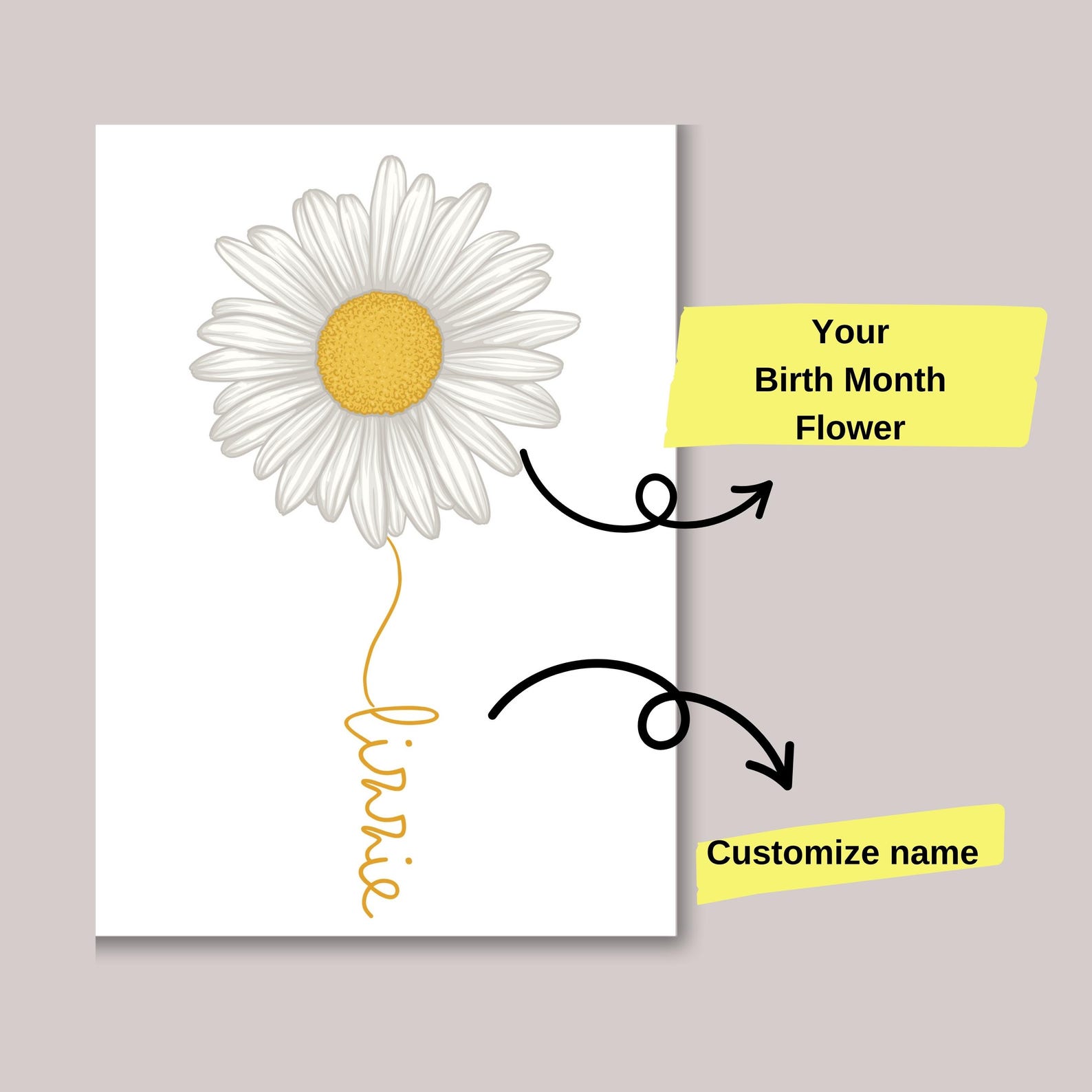 Custom April Birth Flower Card, Personalized Daisy Name Card, Sweet Pea ...
