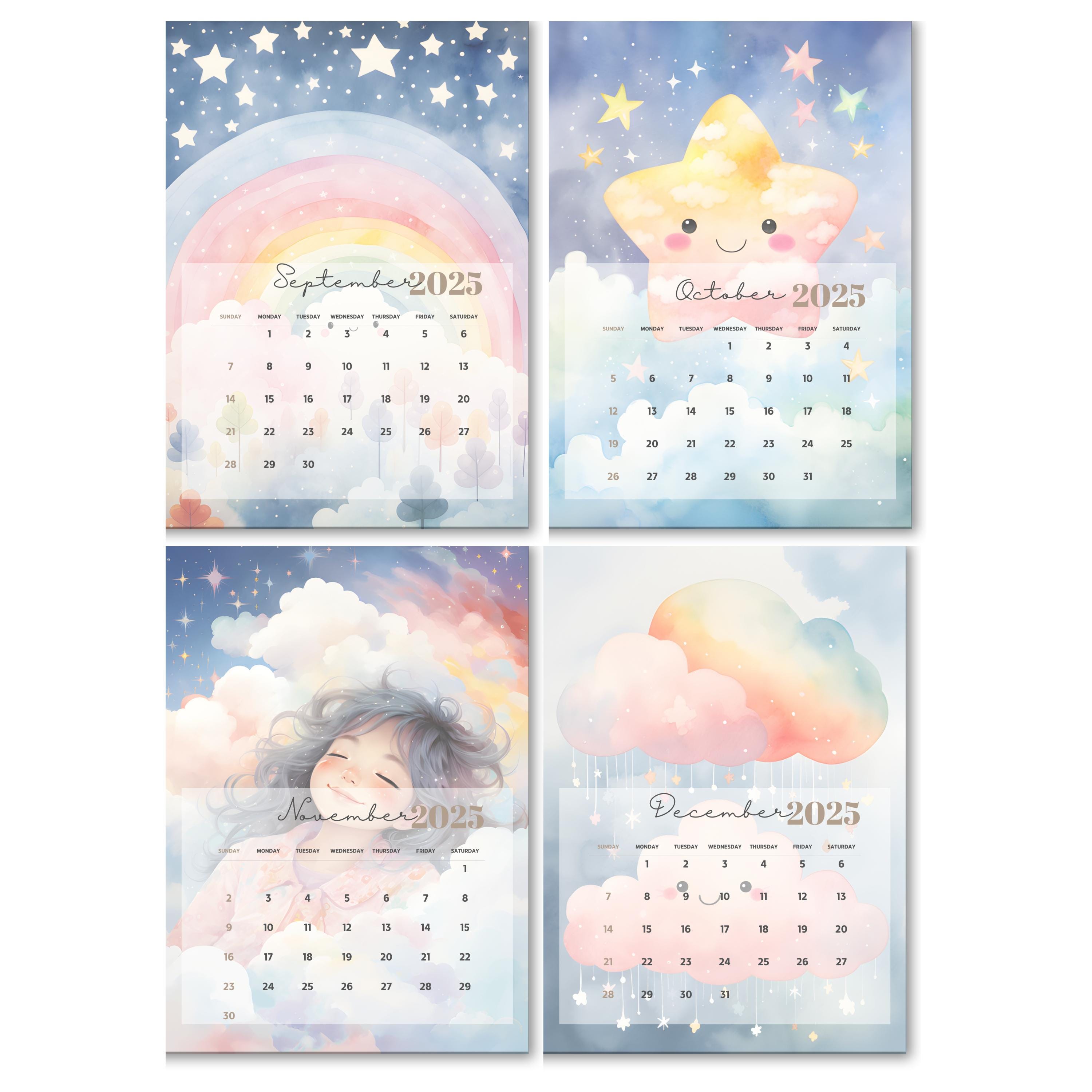 2025 Whimsical Pastel Rainbow Calendar, Adorable Pastel Desk Calenda ...