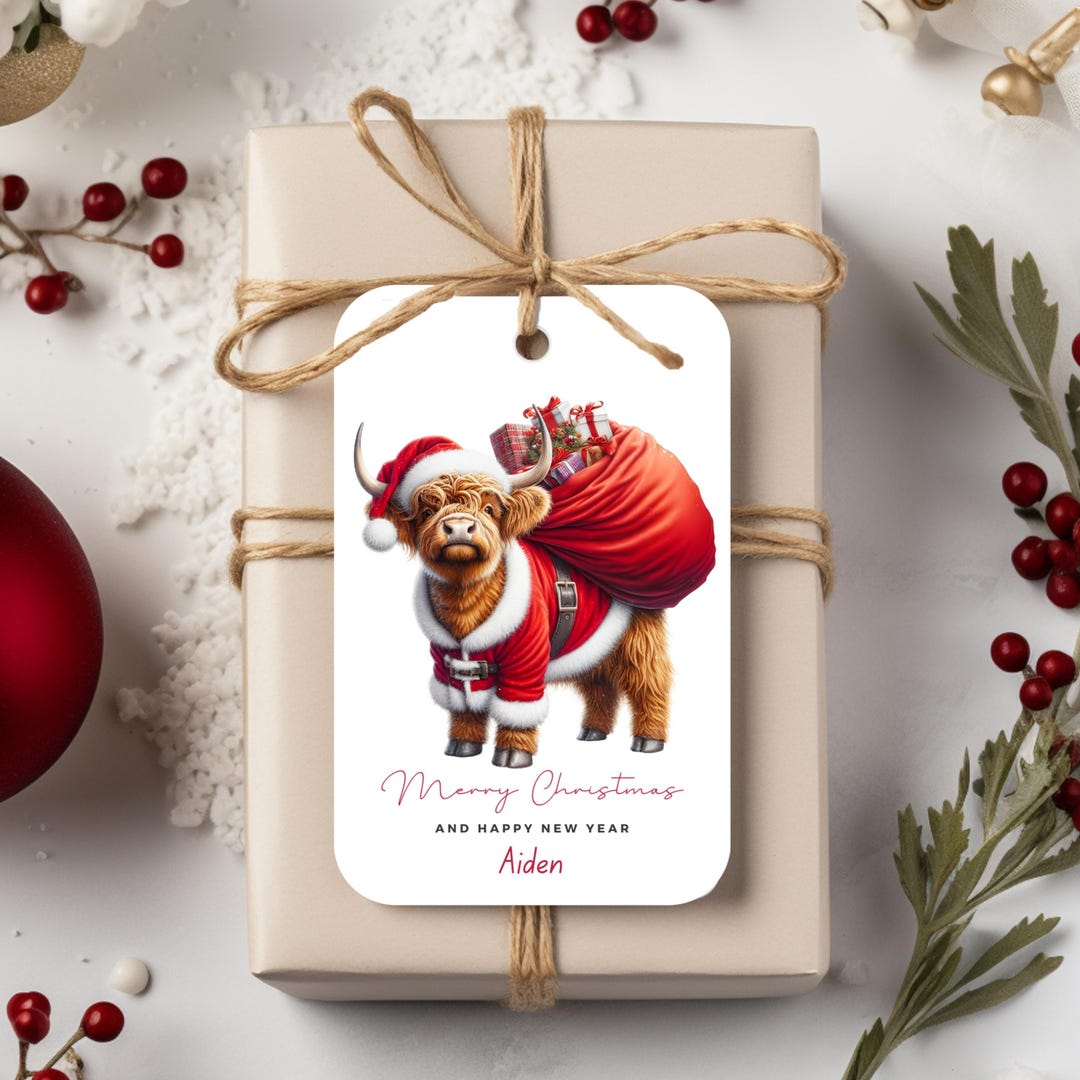 Personalized Christmas Gift Tags, Highland Cow Holiday Tags, Custom ...