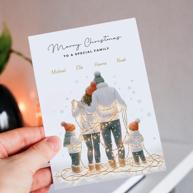 Personalized Christmas a Family of Four Card, Personalized Christmas ...