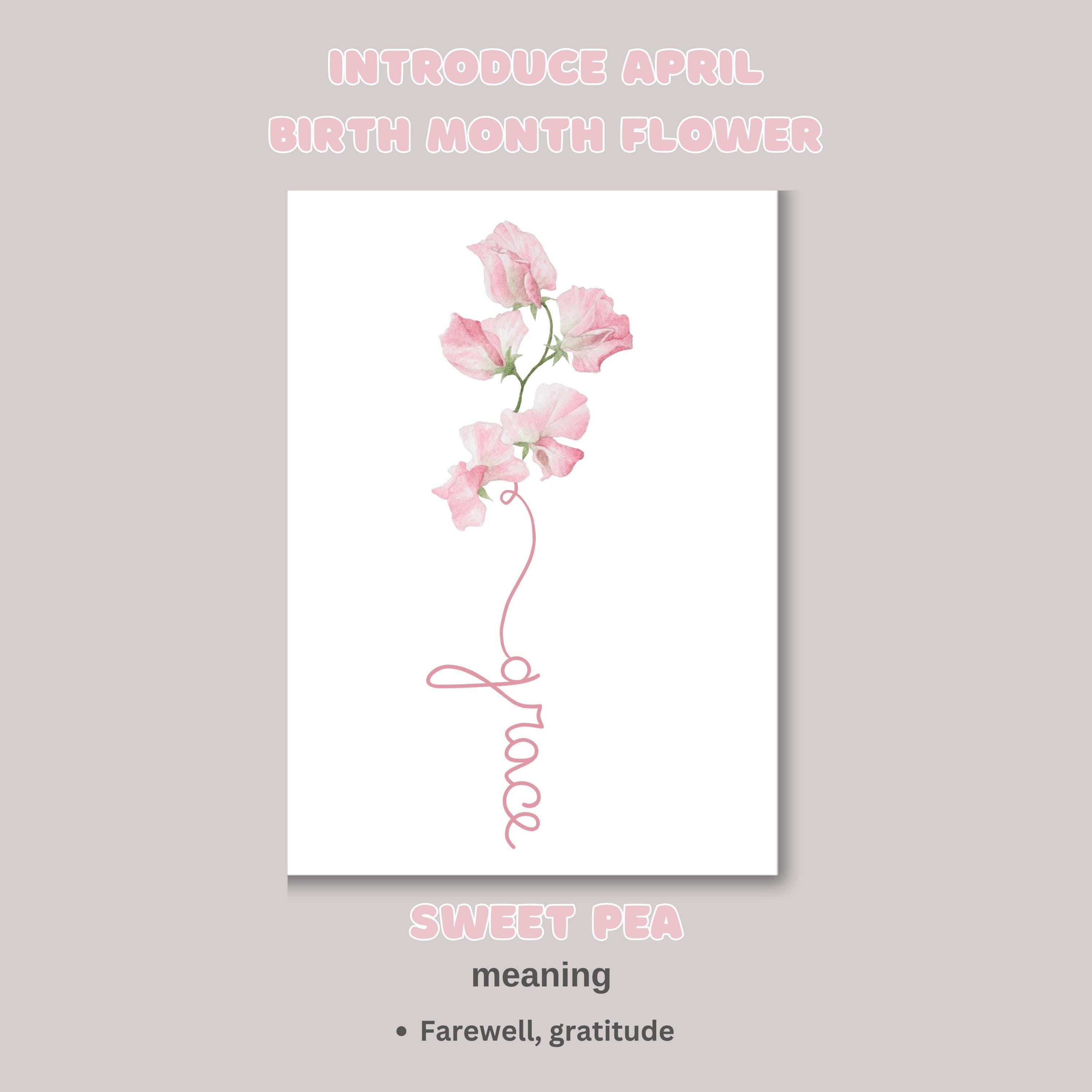 Personalized April Birth Flower Card, Daisy Sweet Pea Floral Stationery ...