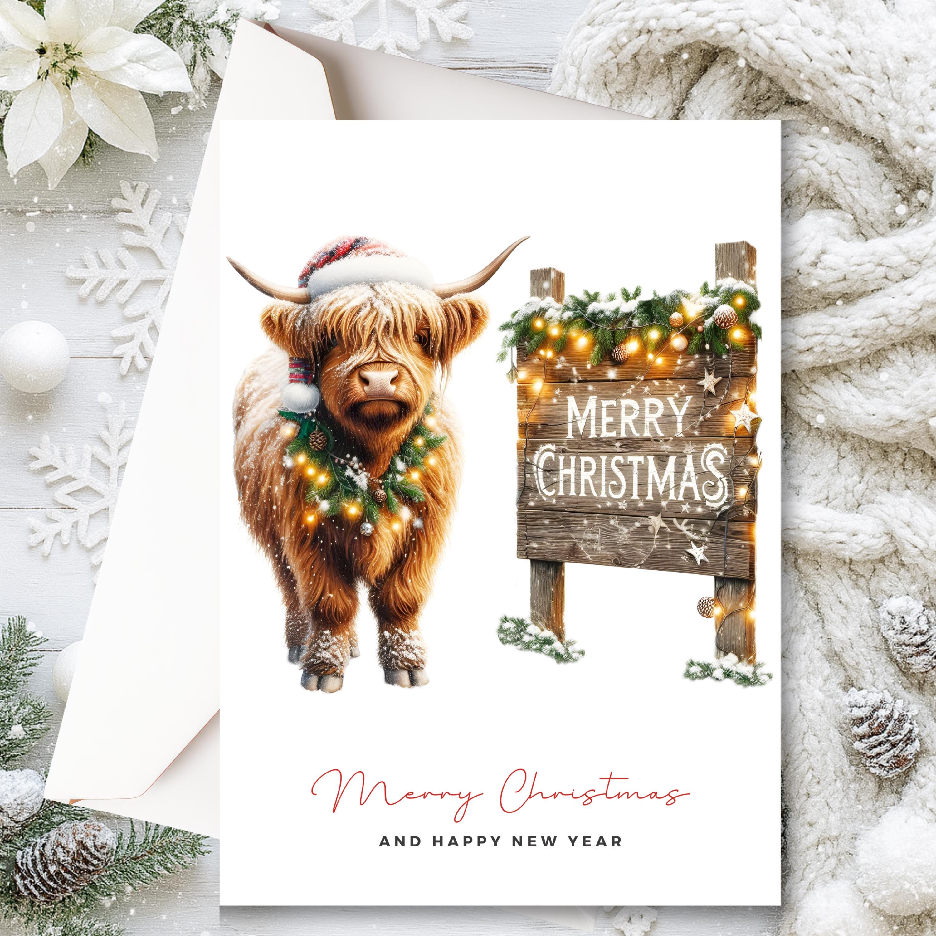 Adorable Highland Cow Christmas Card Set of 6 – Cozy Festive Animal ...