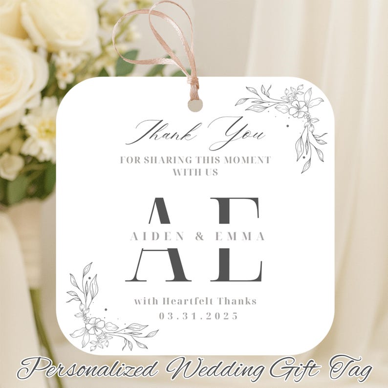 Personalized Wedding Gift Tag, Elegant Favor Tag, Custom Thank You Tag ...
