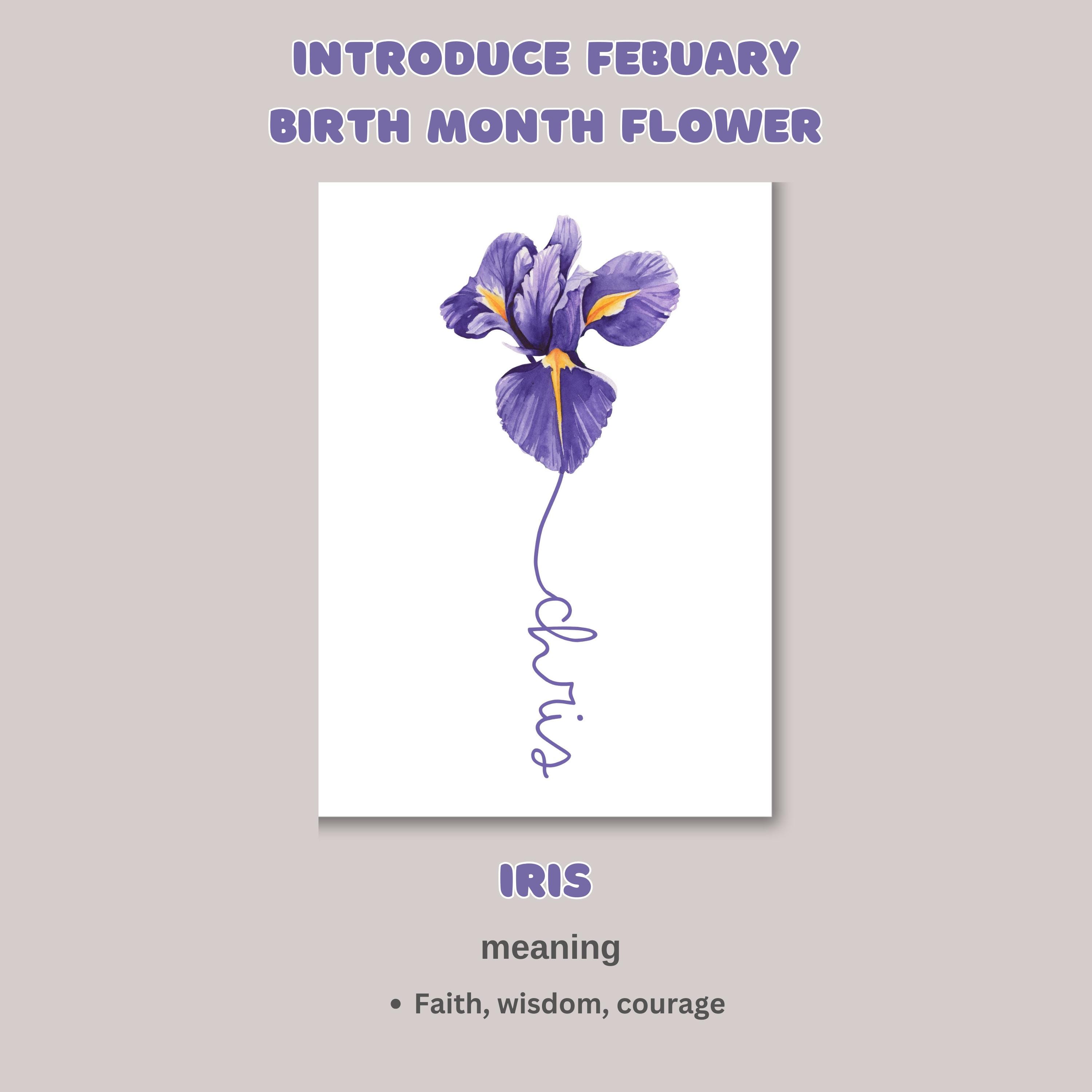 Personalized February Birth Flower Card, Iris Violet Floral Birthday ...