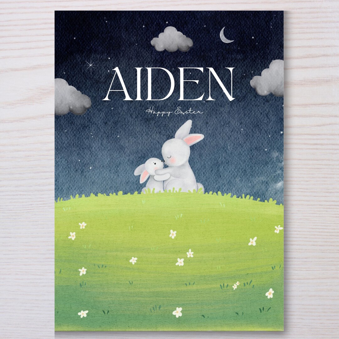 Personalized Easter Card for Kids, Custom Name Bunny Easter Card, Cute ...