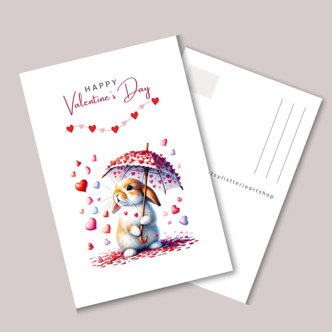 Valentine’s Day Postcards Set, Bunny Valentines Cards, Cute Animal Love ...